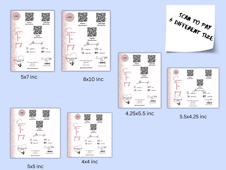 Editable Scan to Pay Template 6 Sizes QR Code Sign Scan to Pay Sign ...