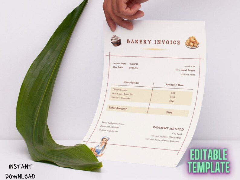 Bakery Invoice Template Receipt Template Business Template Printable ...