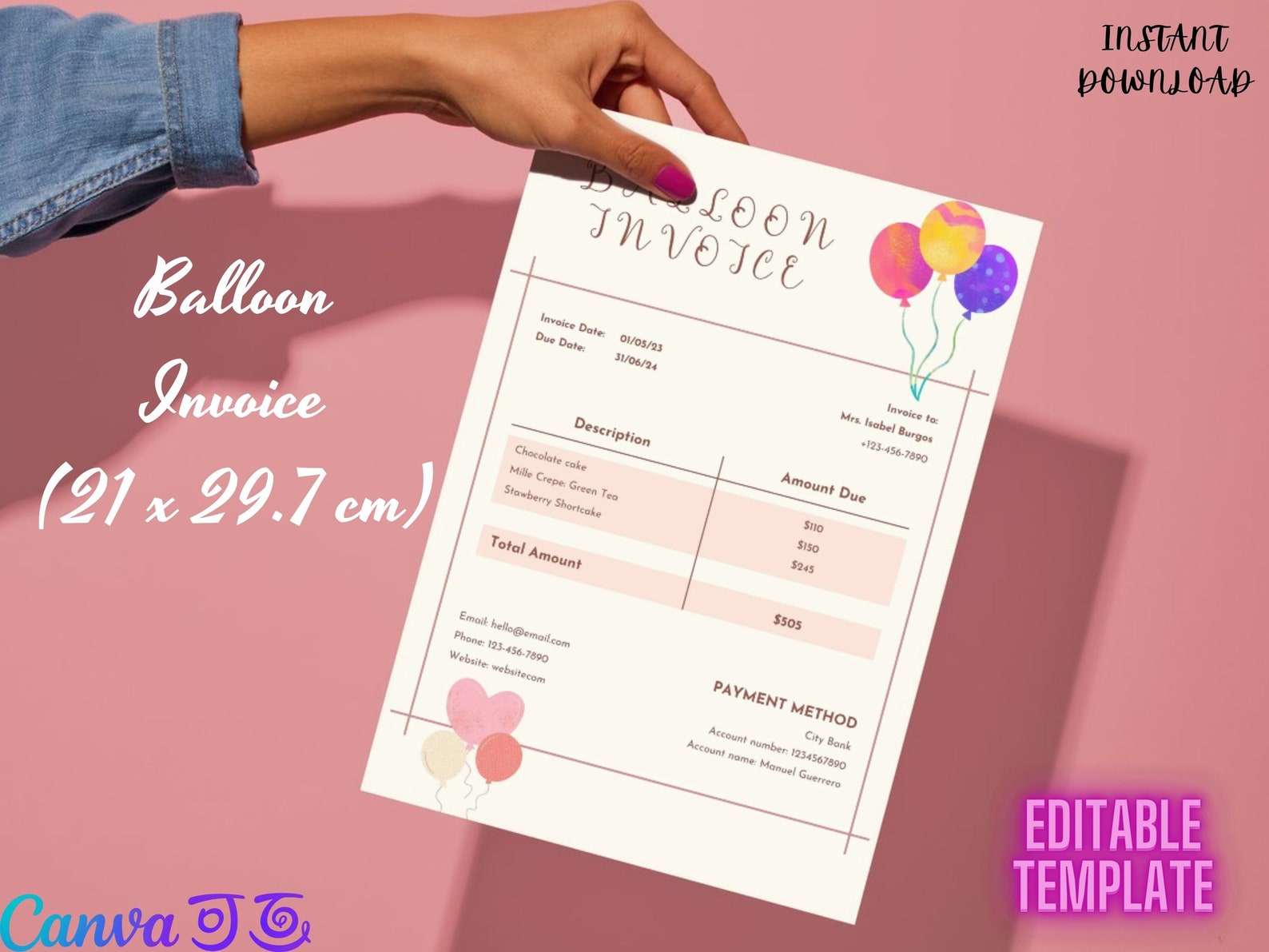 Balloon Invoice Template Receipt Template Business Template Printable ...