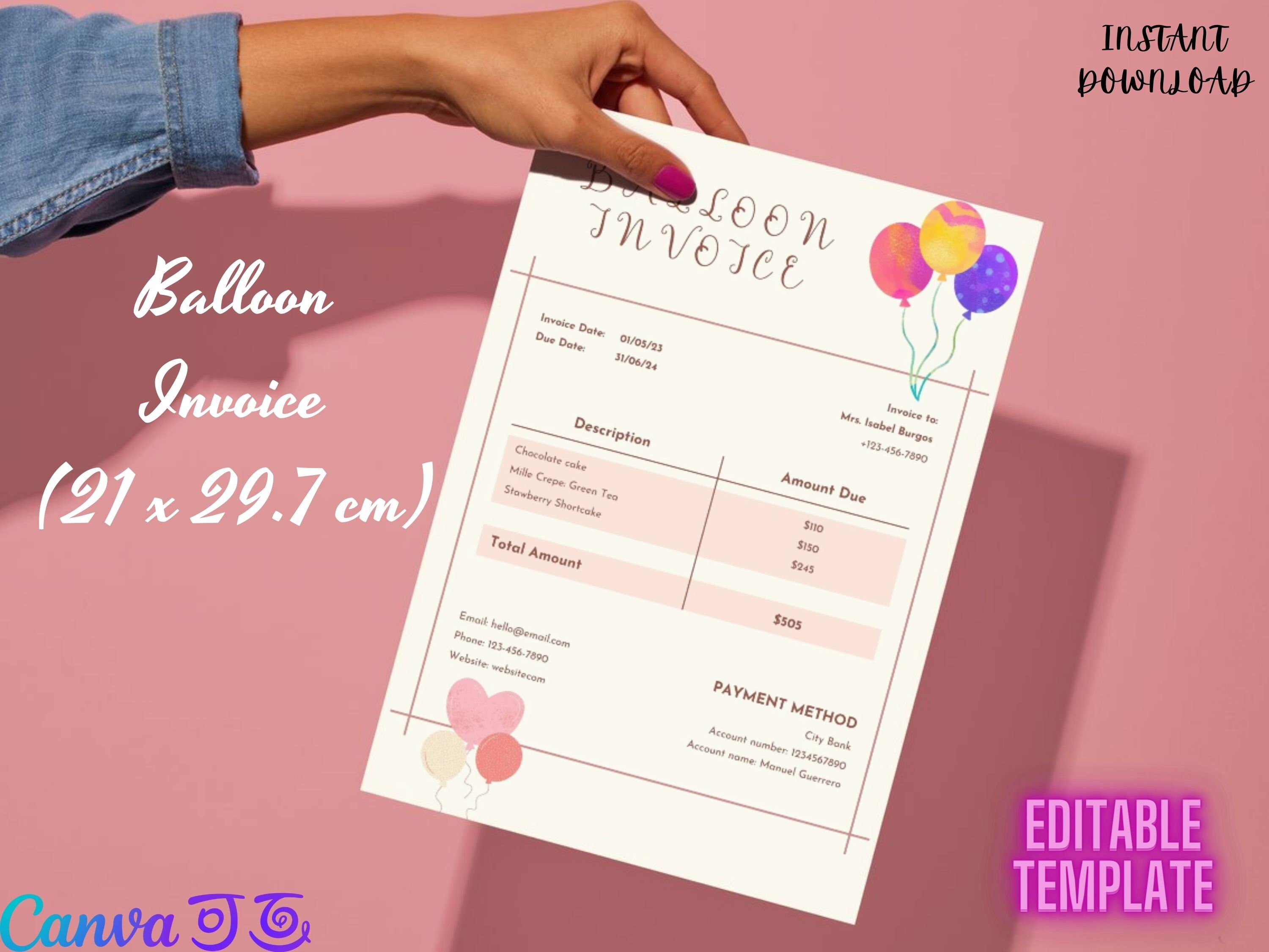 Balloon Invoice Template Receipt Template Business Template Printable ...