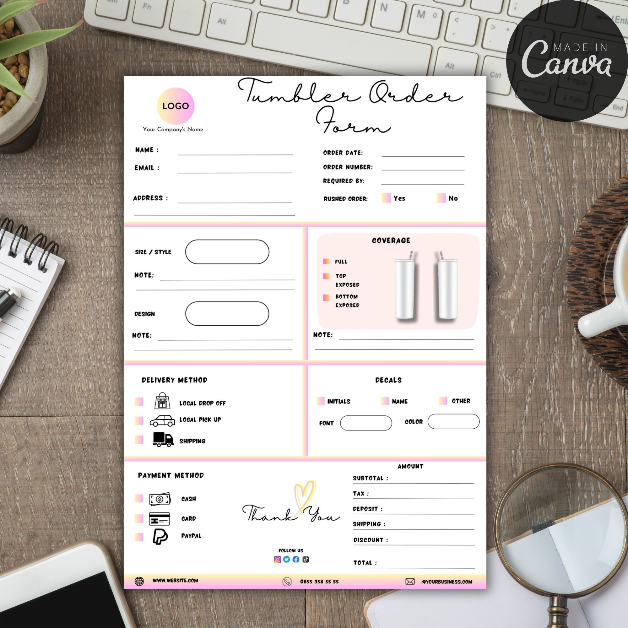 Editable Tumbler Order Form Template Custom Tumbler Order Form ...