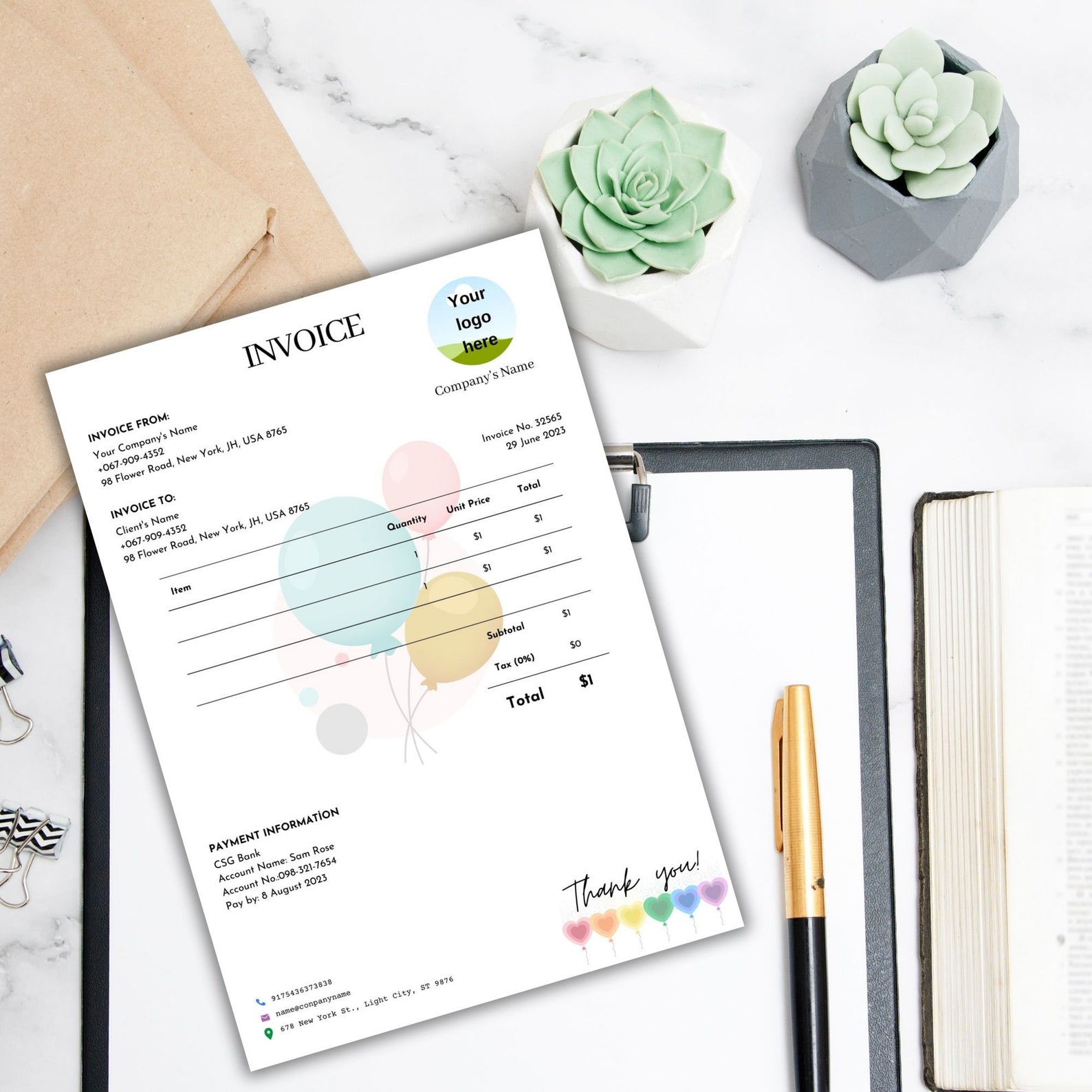 Balloon Invoice Template Receipt Template Business Template Printable ...
