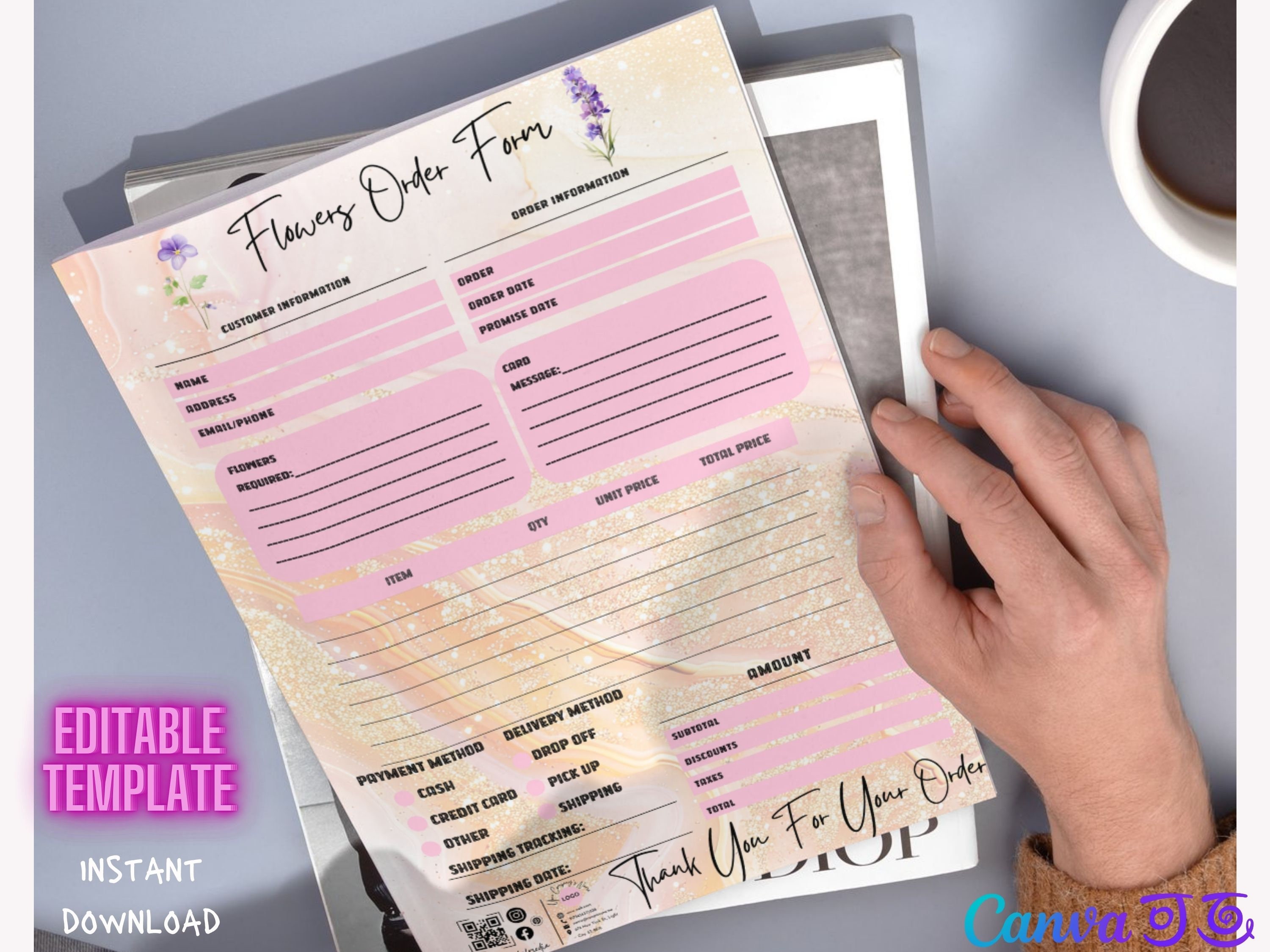 EDITABLE FLORIST ORDER Form Wedding Flowers Printable Flowers Order ...