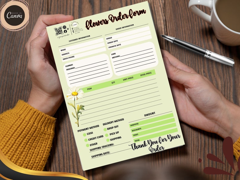 EDITABLE FLORIST ORDER Form Wedding Flowers Printable Flowers Order ...