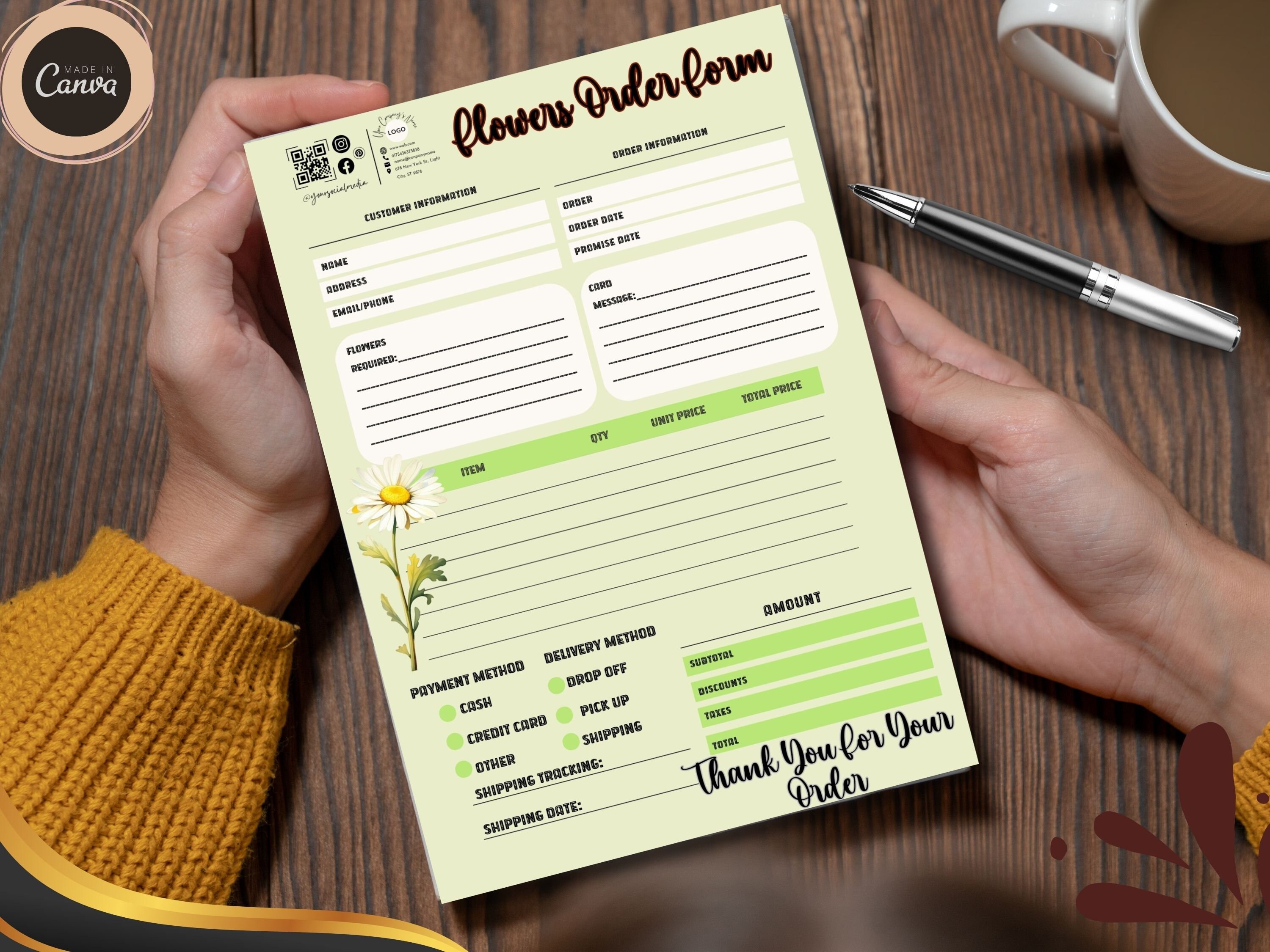 EDITABLE FLORIST ORDER Form Wedding Flowers Printable Flowers Order ...