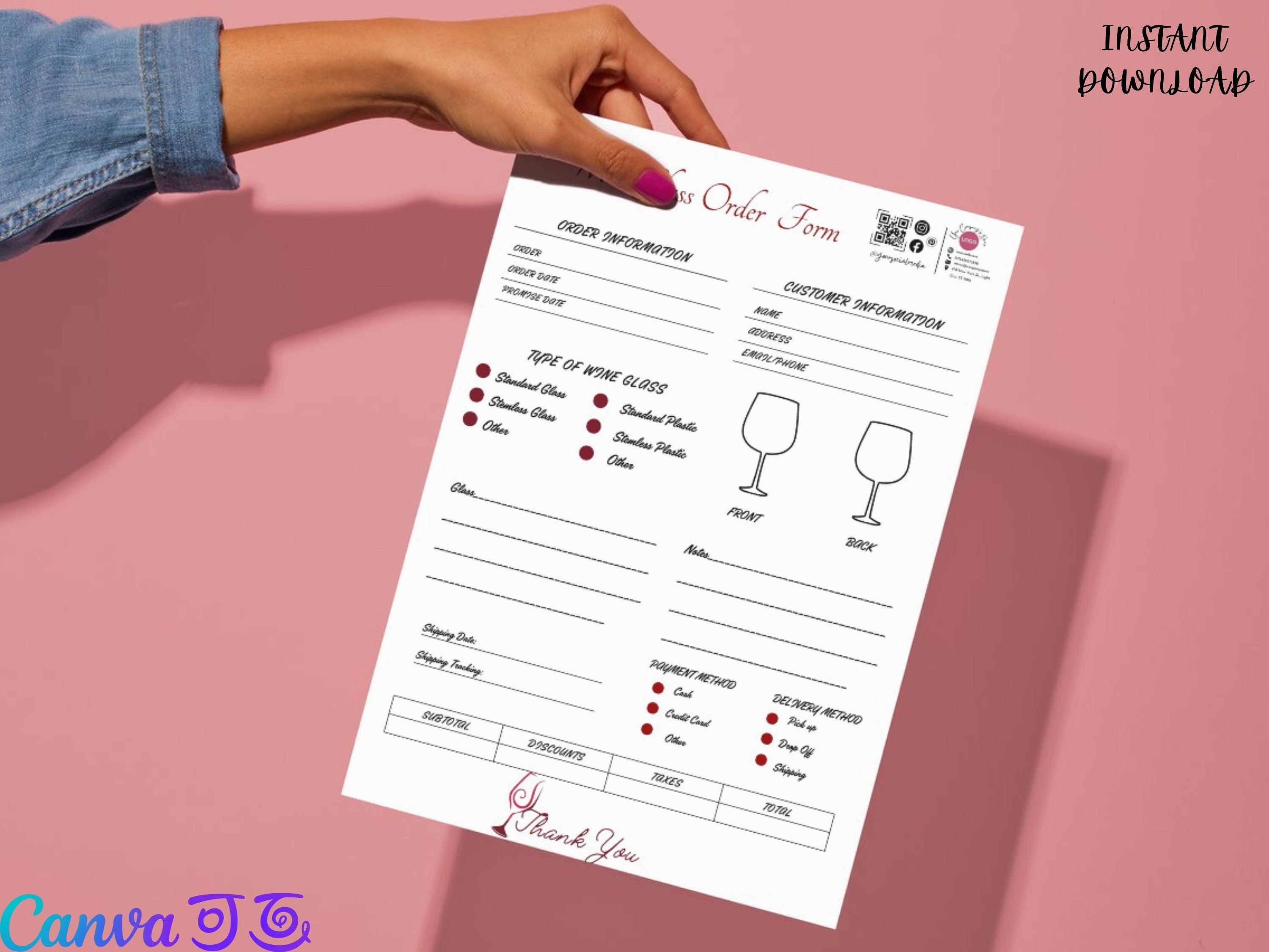 Wine Glass Order Form Editable Small Business Forms Craft Order Form ...