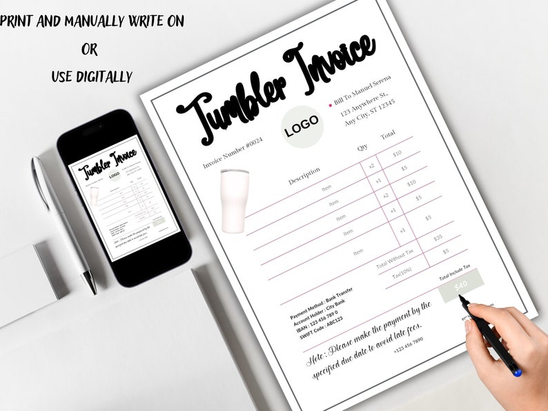 Editable Tumbler Invoice Template Custom Tumbler Form Printable Canva ...