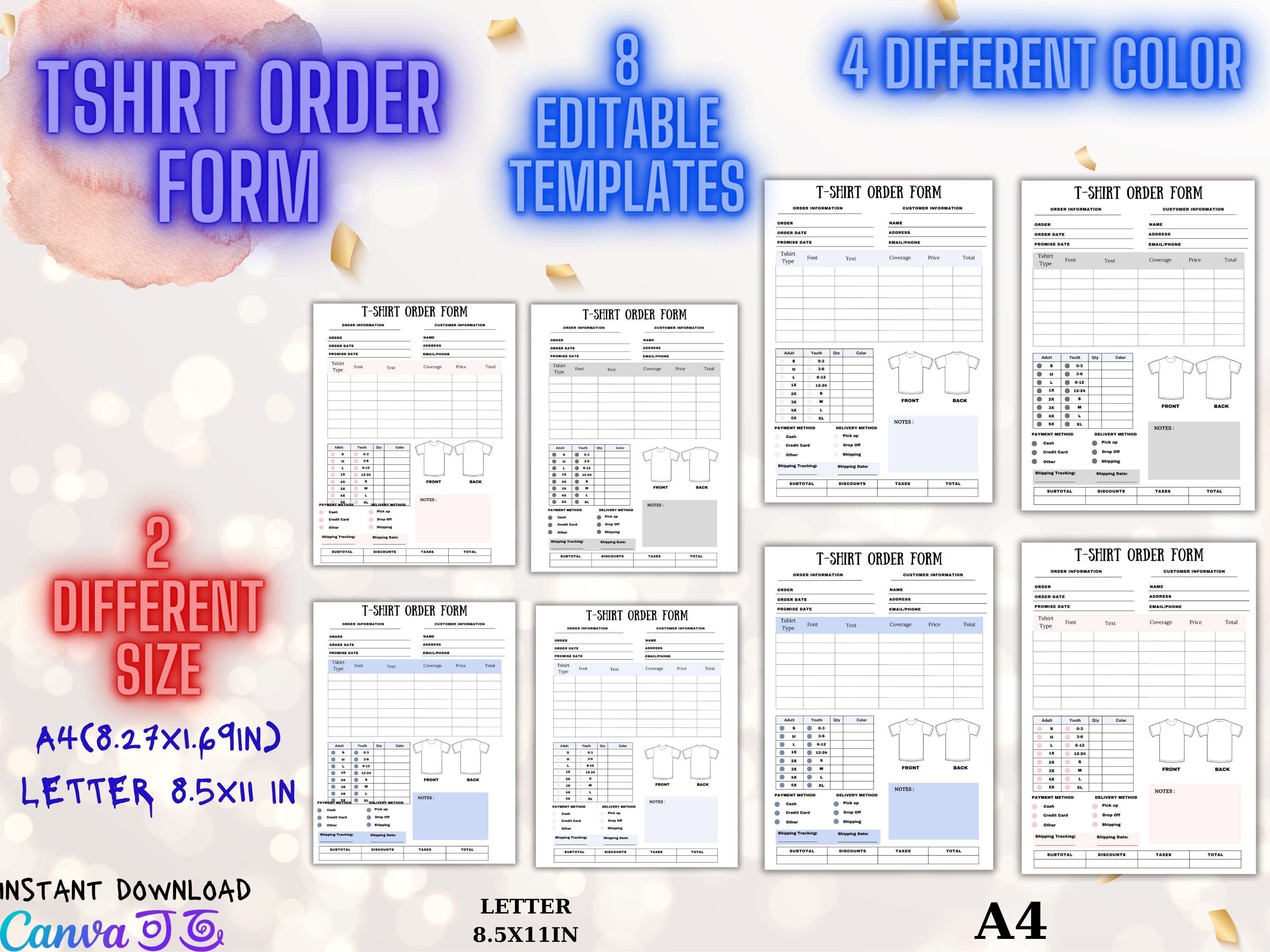 Editable Tshirt Order Form Template T Shirt Order Form Fillable T-shirt ...