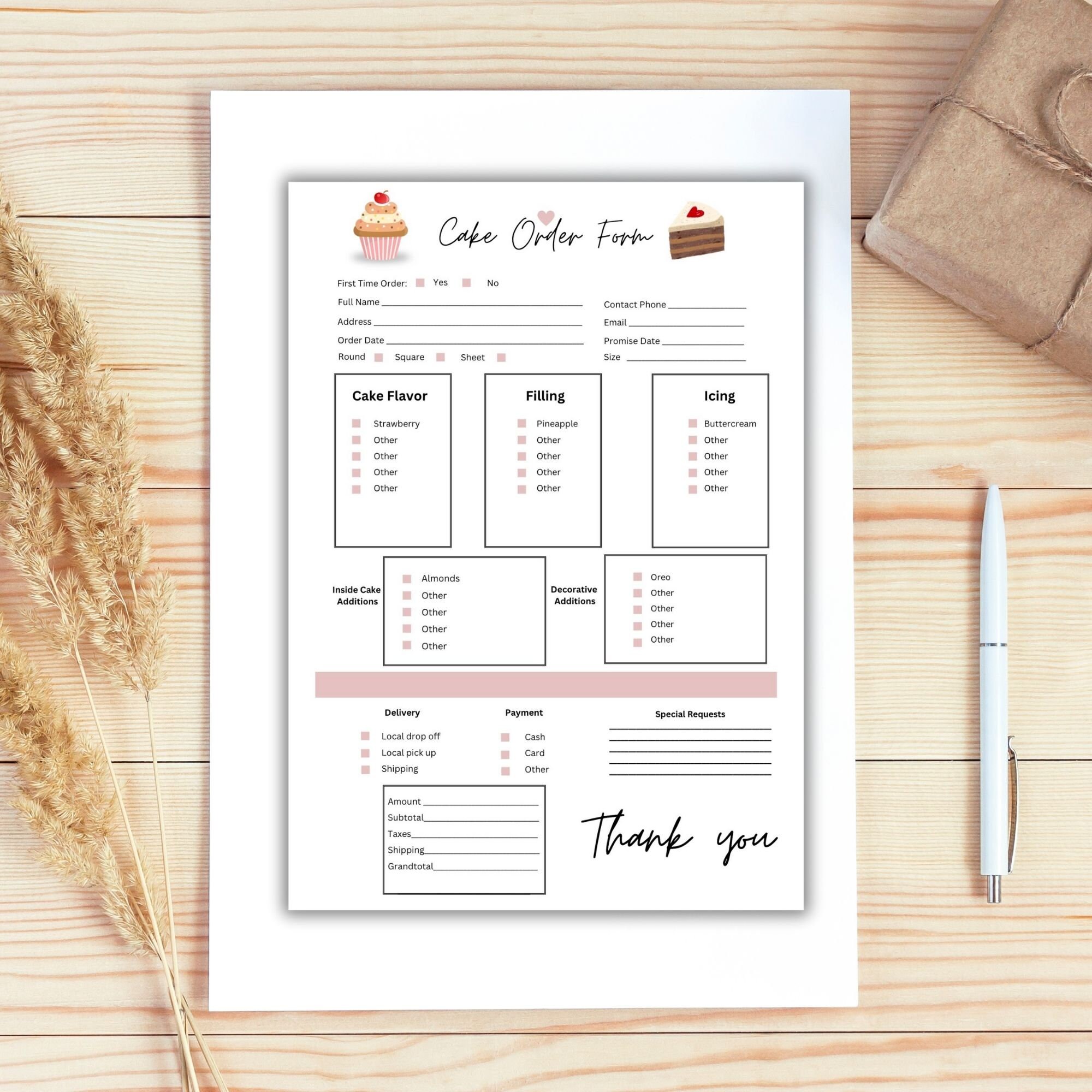Editable Cake Order Form Template Cupcake Order Form Small Business ...