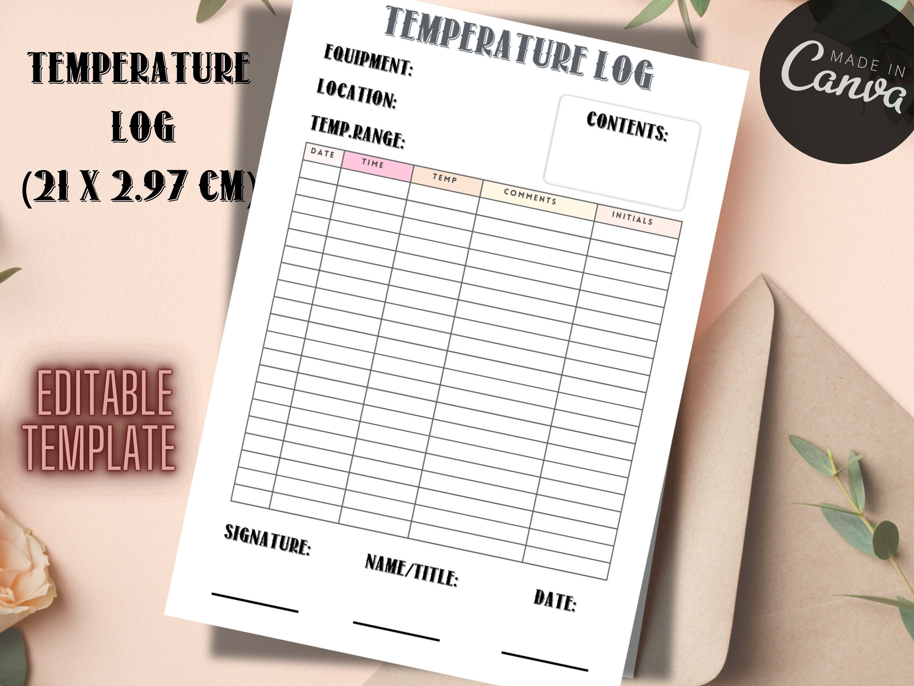 Temperature Log Daily Refrigerator Printable Temperature Check Sheet ...