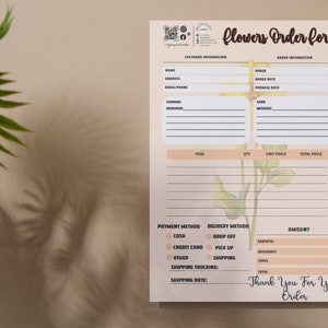 EDITABLE FLORIST ORDER Form Wedding Flowers Printable Flowers Order ...