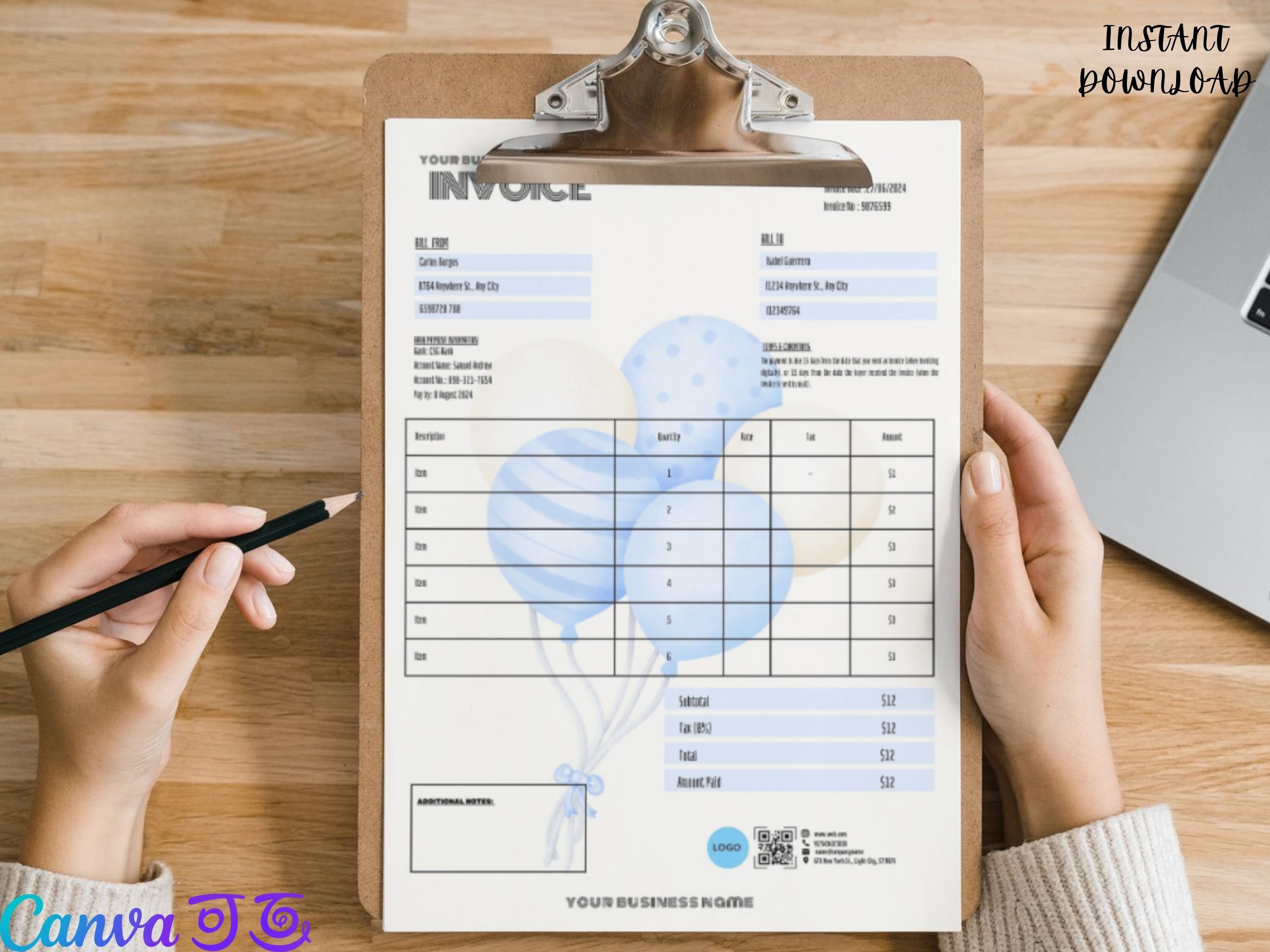 Editable Balloon Invoice Template Balloon Artist Invoice Template ...