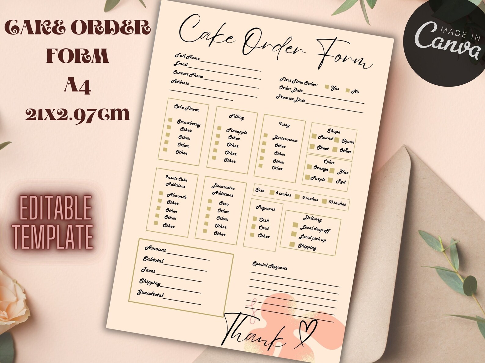 Editable Cake Order Form Template Bakery Order Form Wedding Cake Order ...
