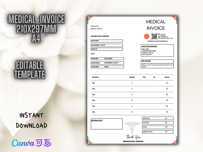 Medical Invoice Business Invoice Editable Invoice Invoice Template ...