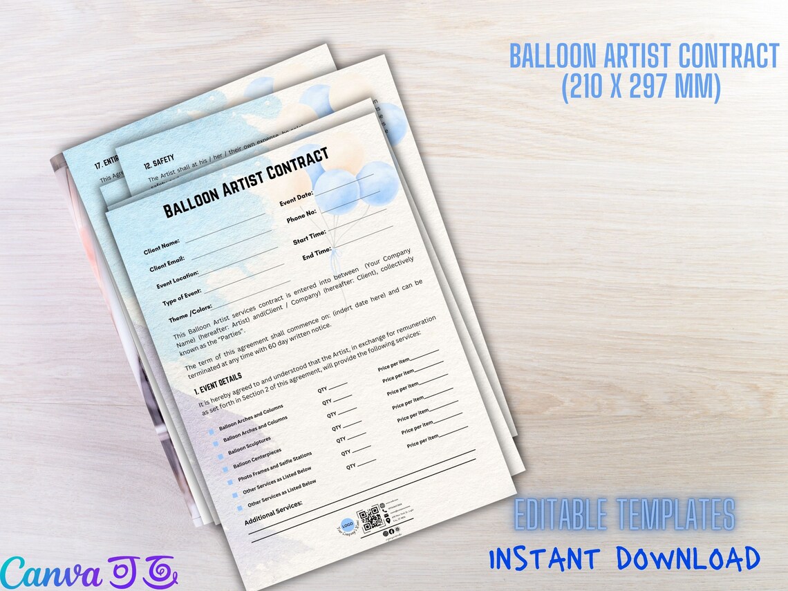 Balloon Contract Editable Balloon Decor Contract Balloon Artist ...