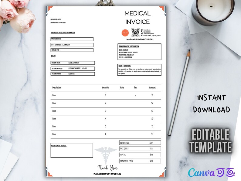 Medical Invoice Business Invoice Editable Invoice Invoice Template ...