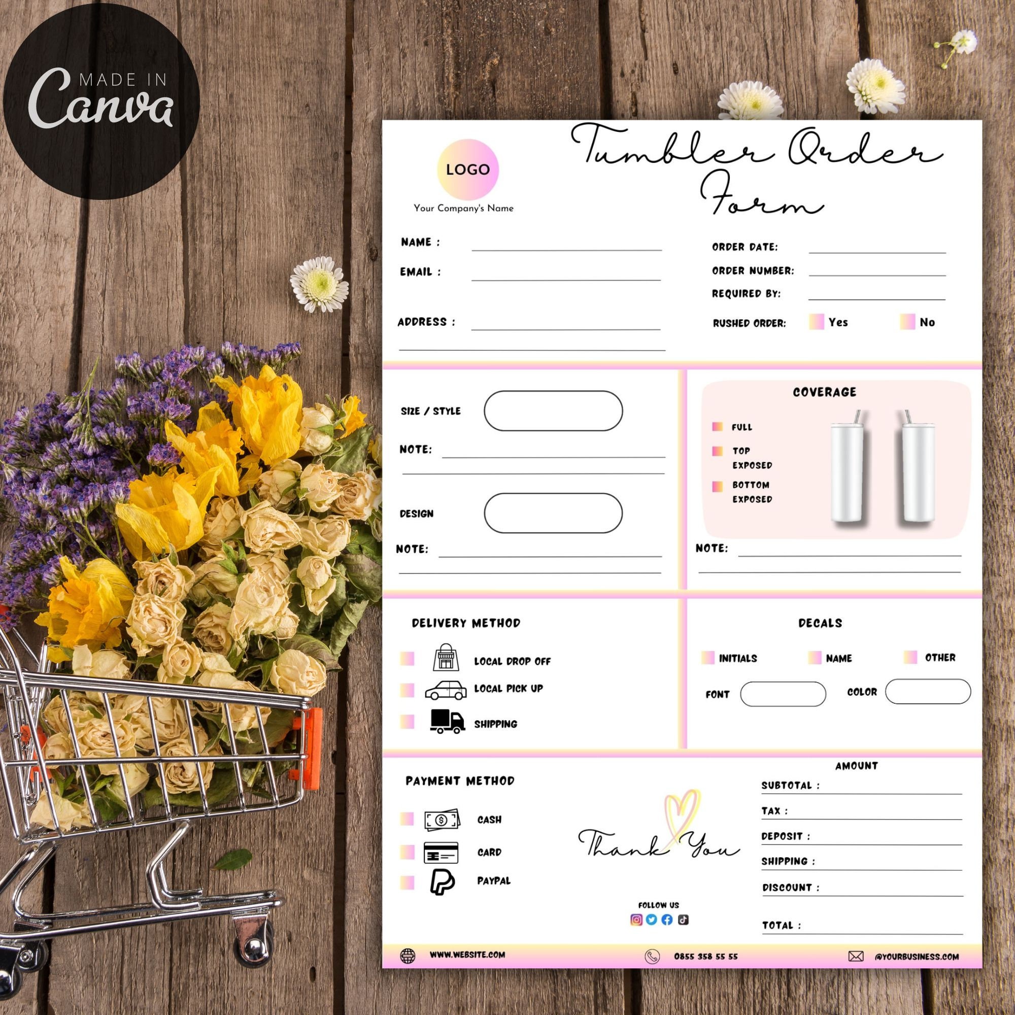 Editable Tumbler Order Form Template Custom Tumbler Order Form ...