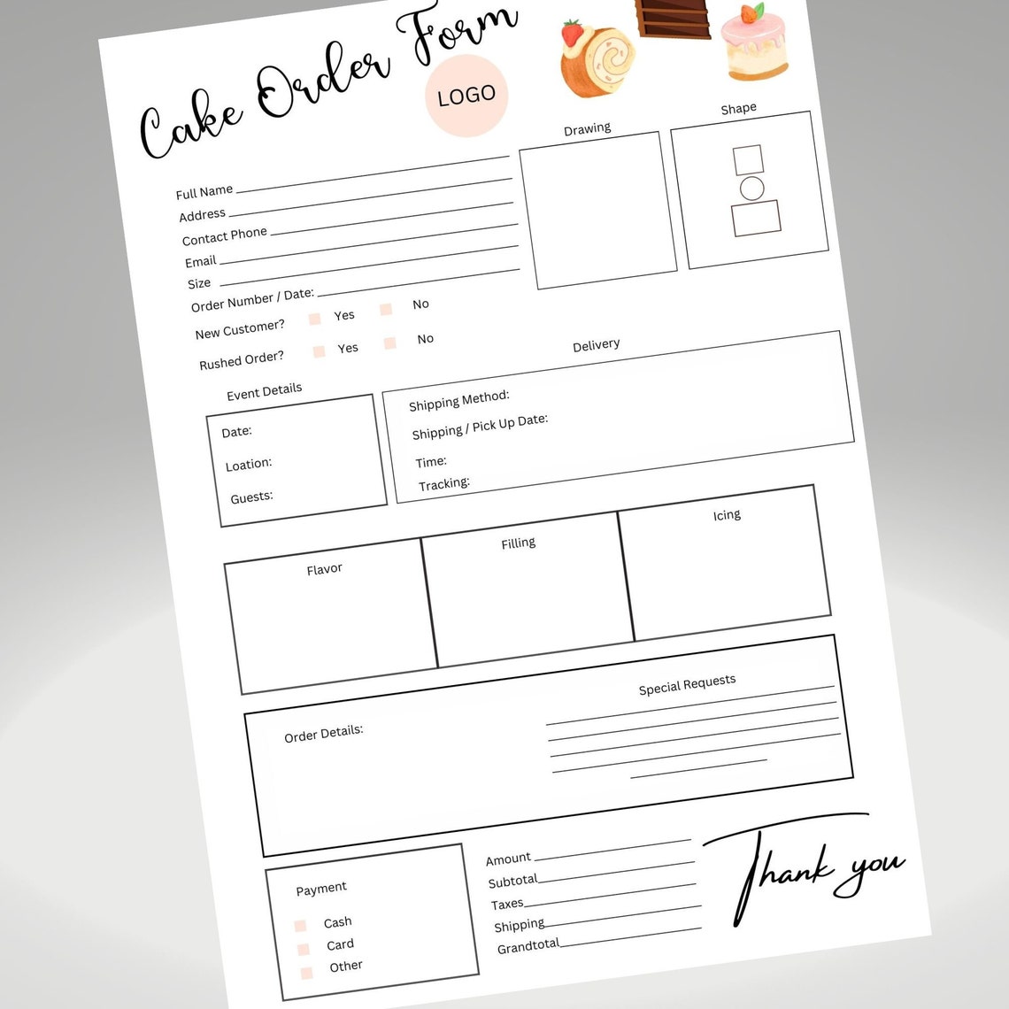 Editable Cake Order Form Template Bakery Order Form Printable Cake ...