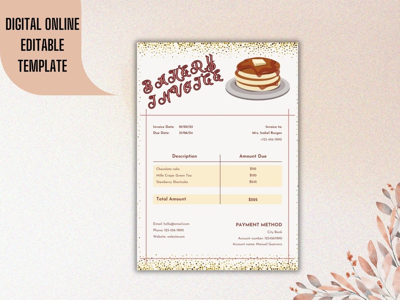Bakery Invoice Cake Invoice Template Editable Custom Order Form ...