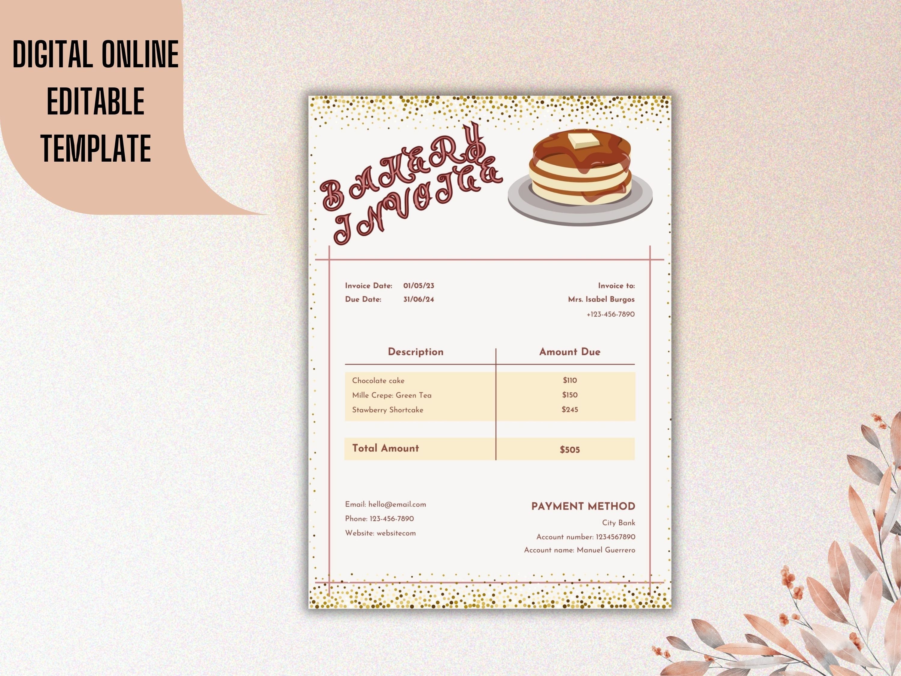 Bakery Invoice Cake Invoice Template Editable Custom Order Form ...