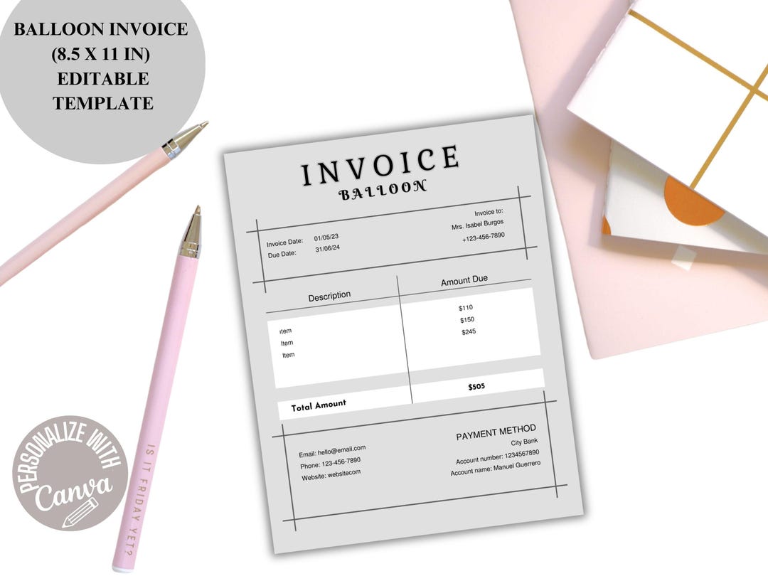 Customizable Balloon Invoice Template Perfect for Balloon Artists ...