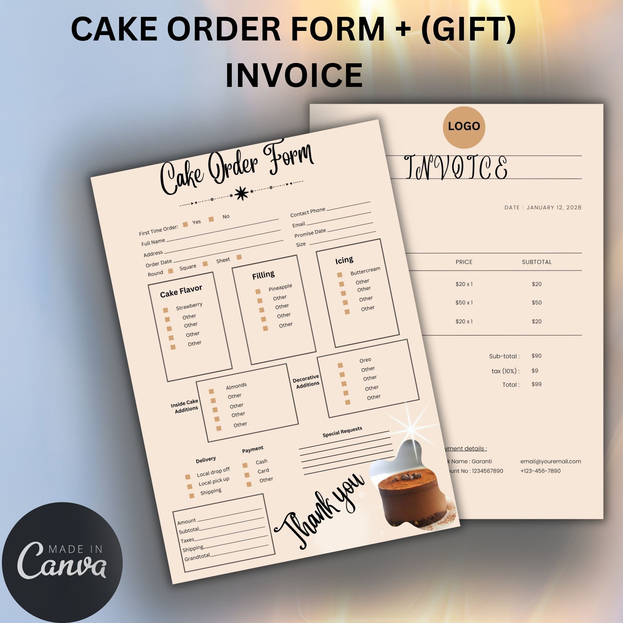 Editable Cake Order Form Template Bakery Order Form Cupcake Order Form ...