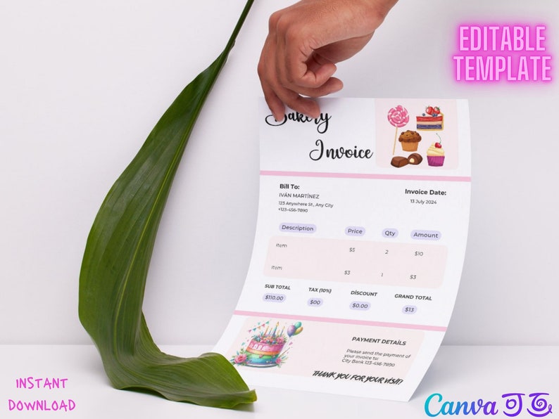 Bakery Invoice Template Receipt Template Business Template Printable ...