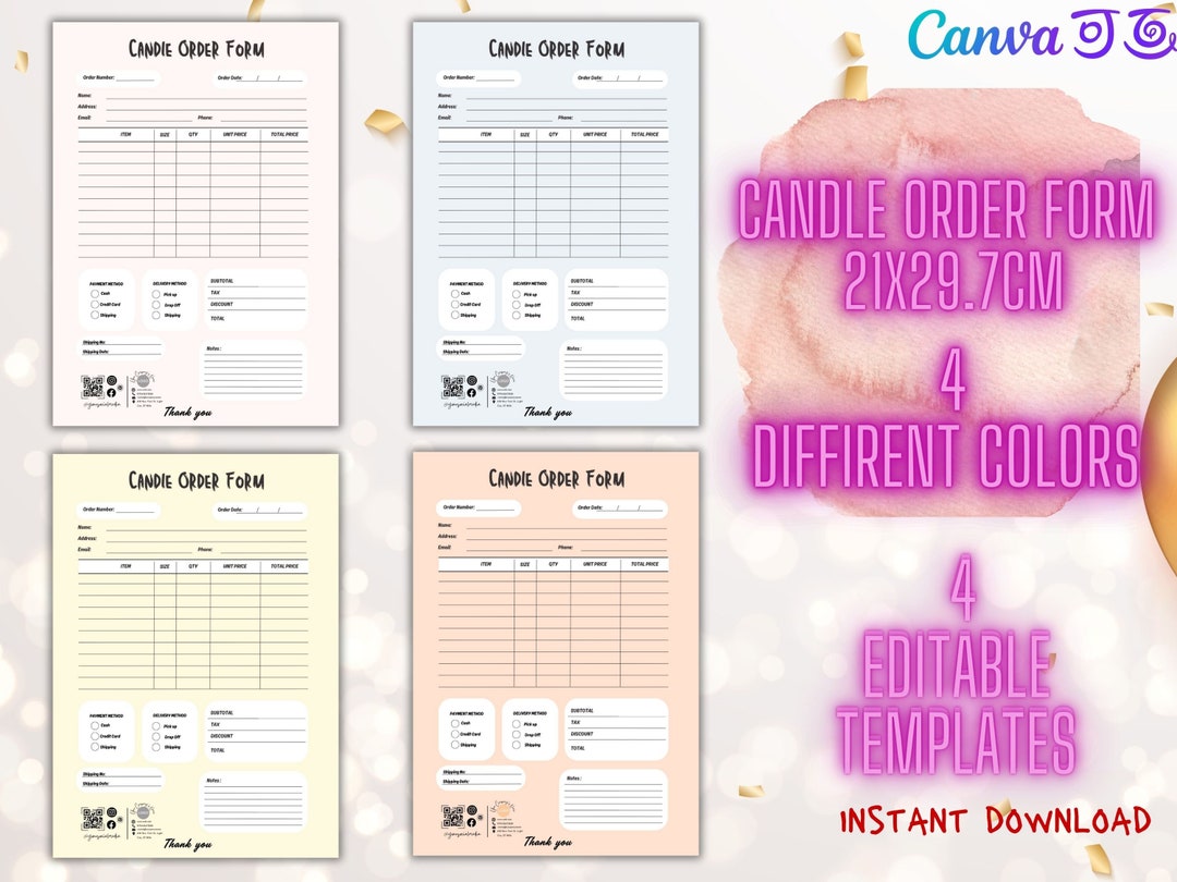 Editable Candle Order Form Canva Template Printable Candle Invoice ...