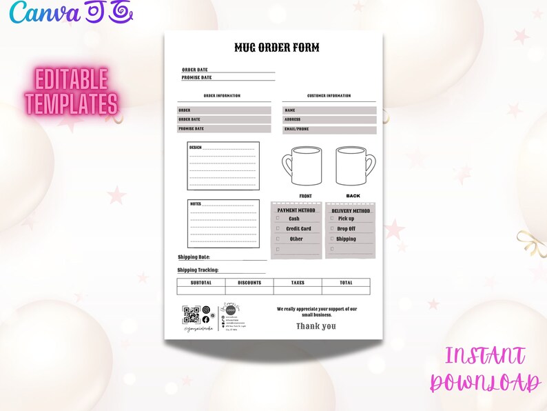 Mug Order Form Printable Cup Order Form Customizable Mug Order Log ...