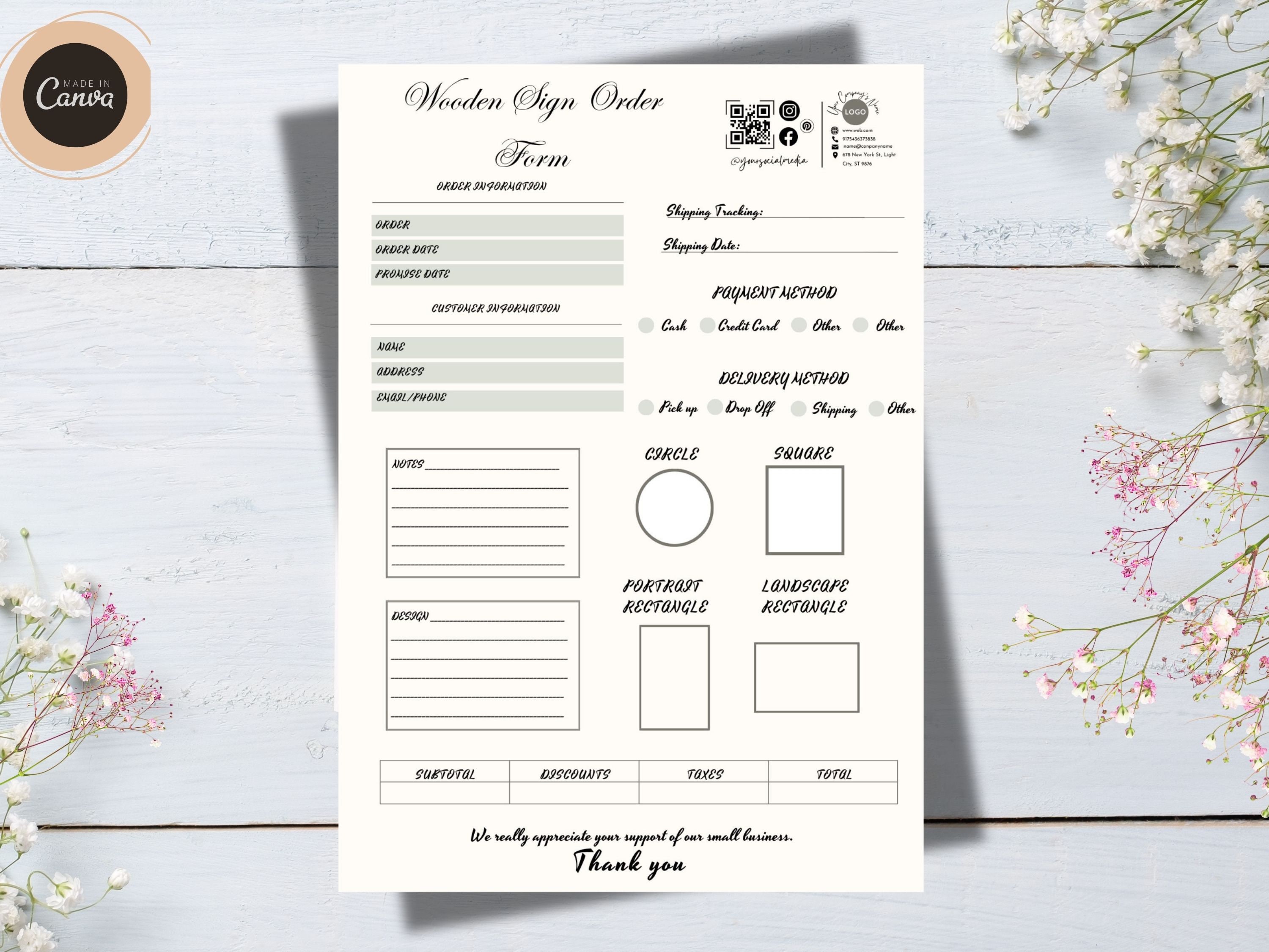 Wooden Sign Order Form Template Printable Craft Sign Order Form ...