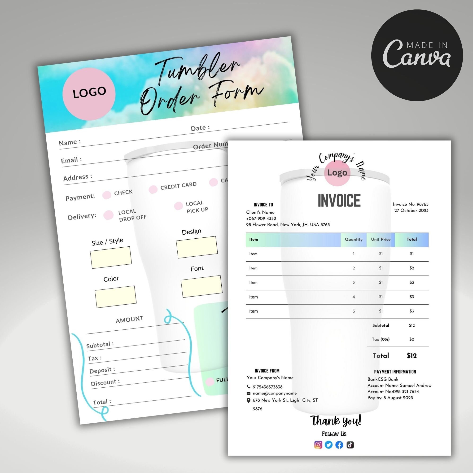 Editable Tumbler Order Form Template Custom Tumbler Order Form ...