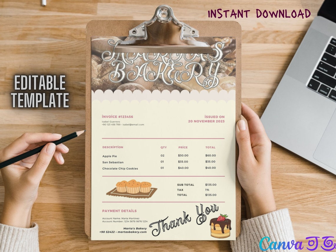 Cake Invoice Template Editable Bakery Invoice Custom Order Form ...