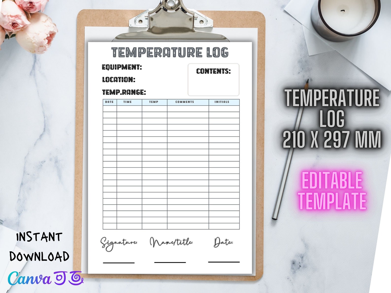 Temperature Log Daily Refrigerator Printable Temperature Check Sheet ...