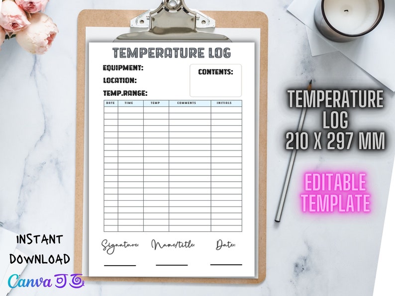 Temperature Log Daily Refrigerator Printable Temperature Check Sheet ...