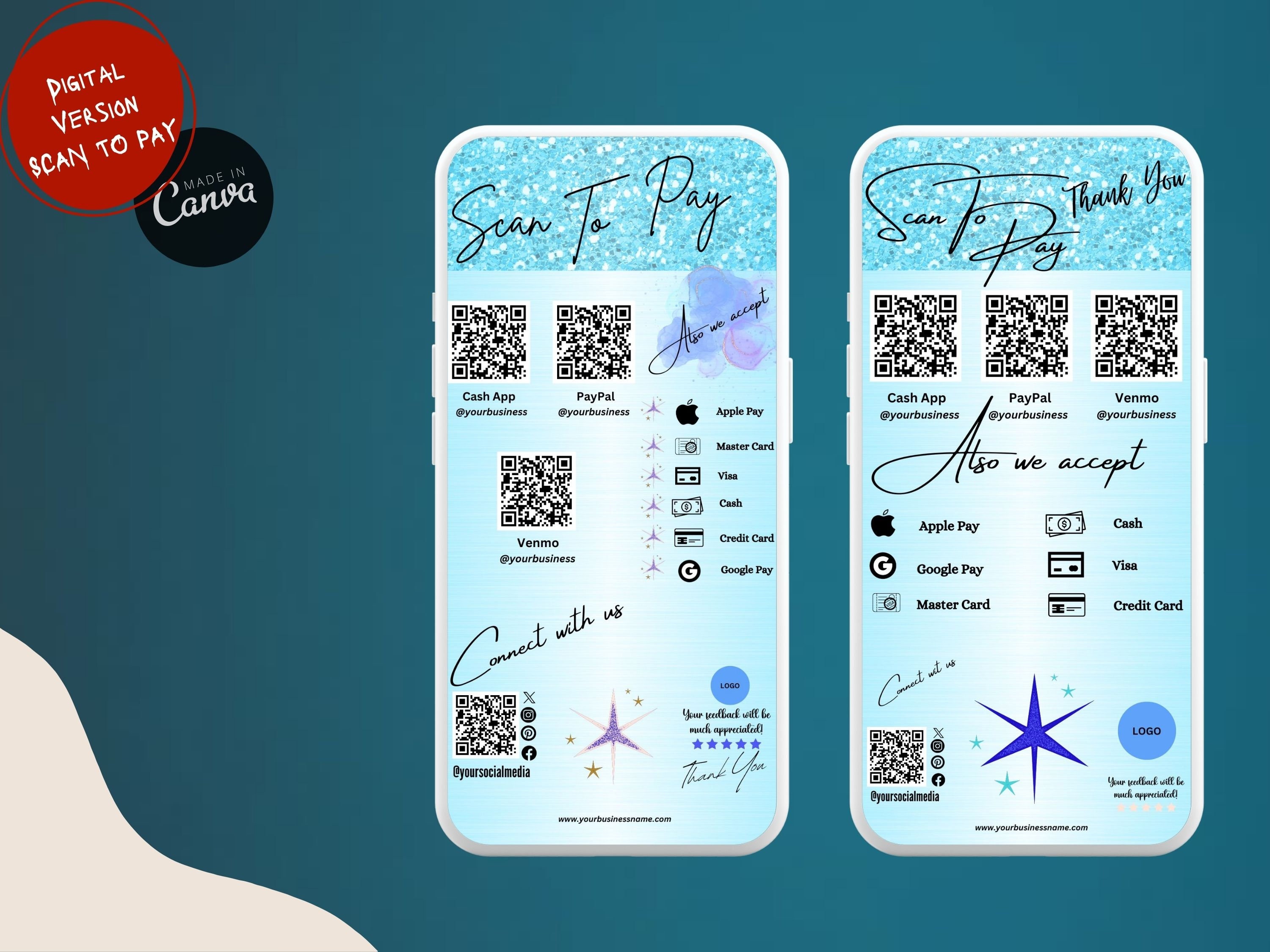 Editable Scan to Pay Template 3 Size QR Code Sign Cashapp Paypal Venmo ...