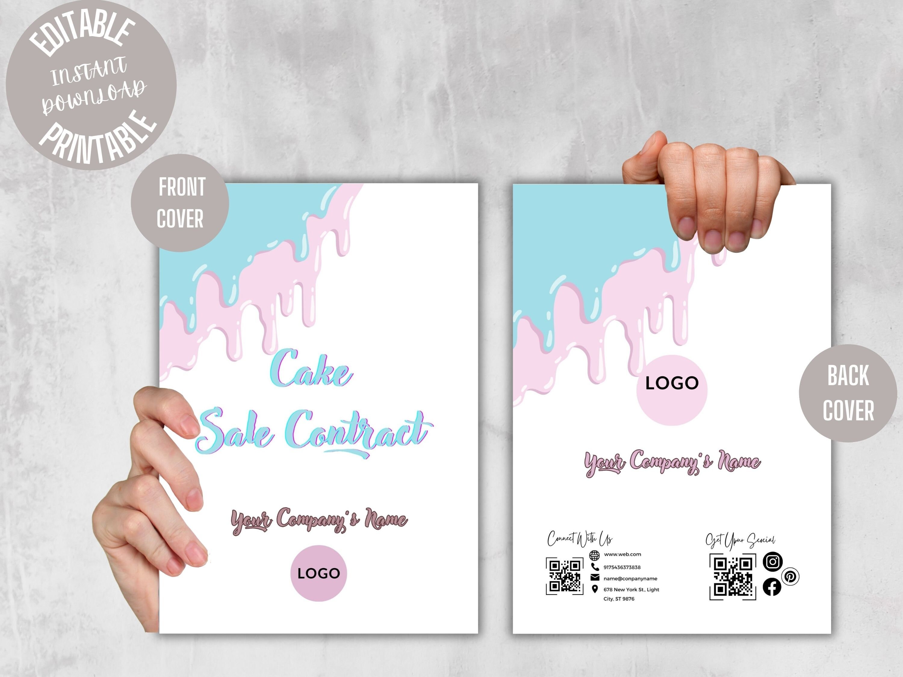Custom Cake Sales Contract Template Editable PDF for Bakers Cake ...