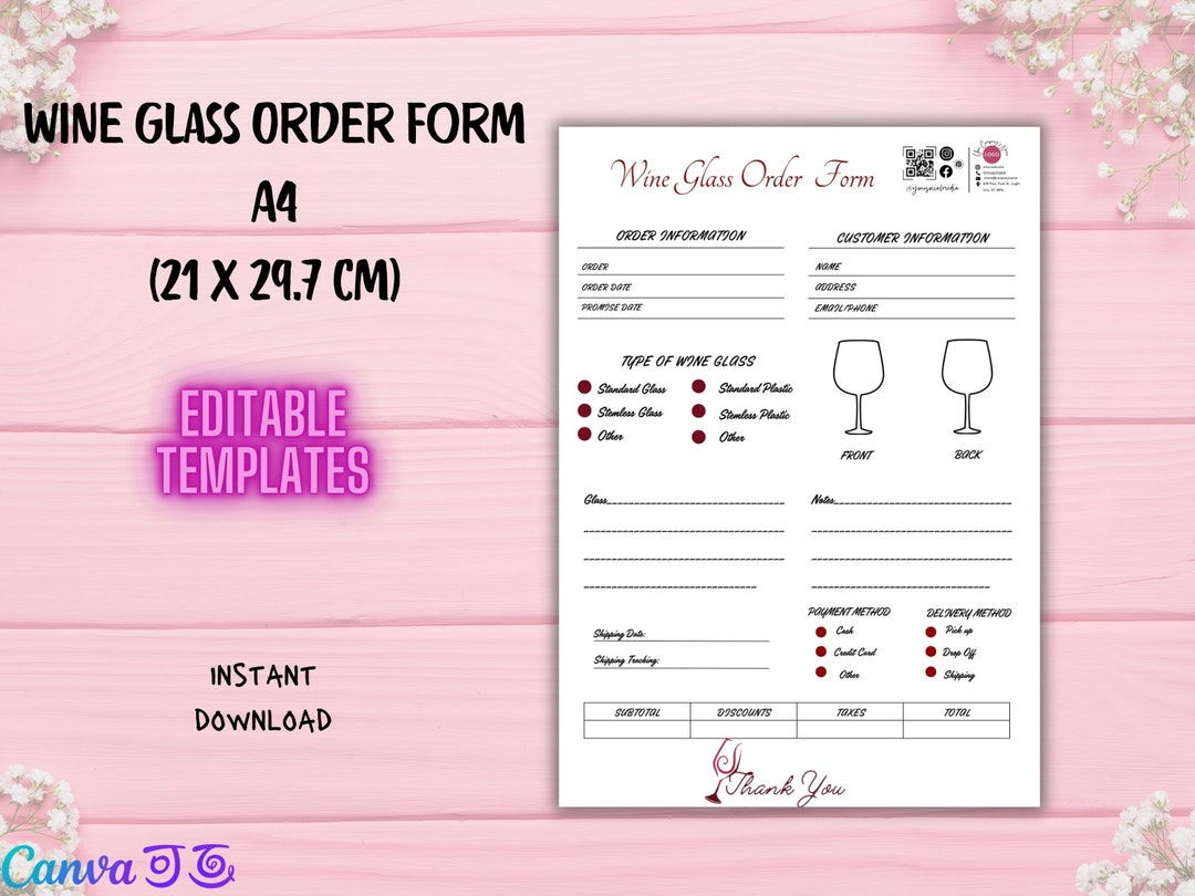Wine Glass Order Form Editable Small Business Forms Craft Order Form ...