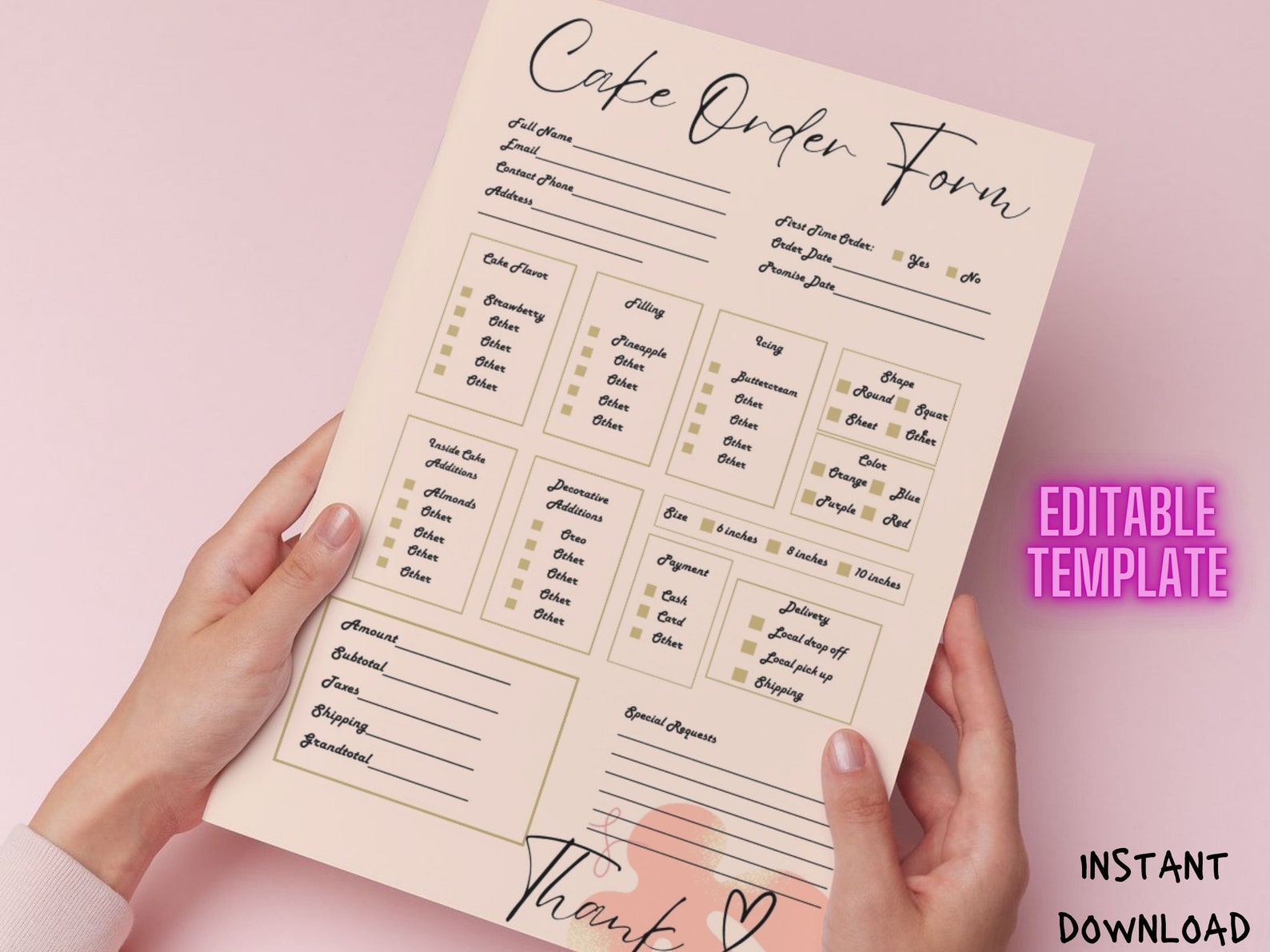 Editable Cake Order Form Template Bakery Order Form Wedding Cake Order ...