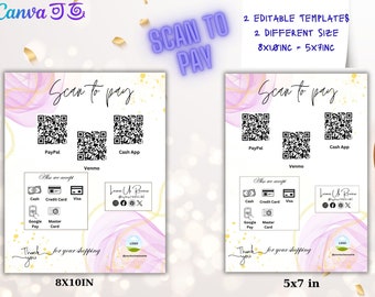 Editable Scan to Pay Card | Editable Canva Template | QR Code Sign ...