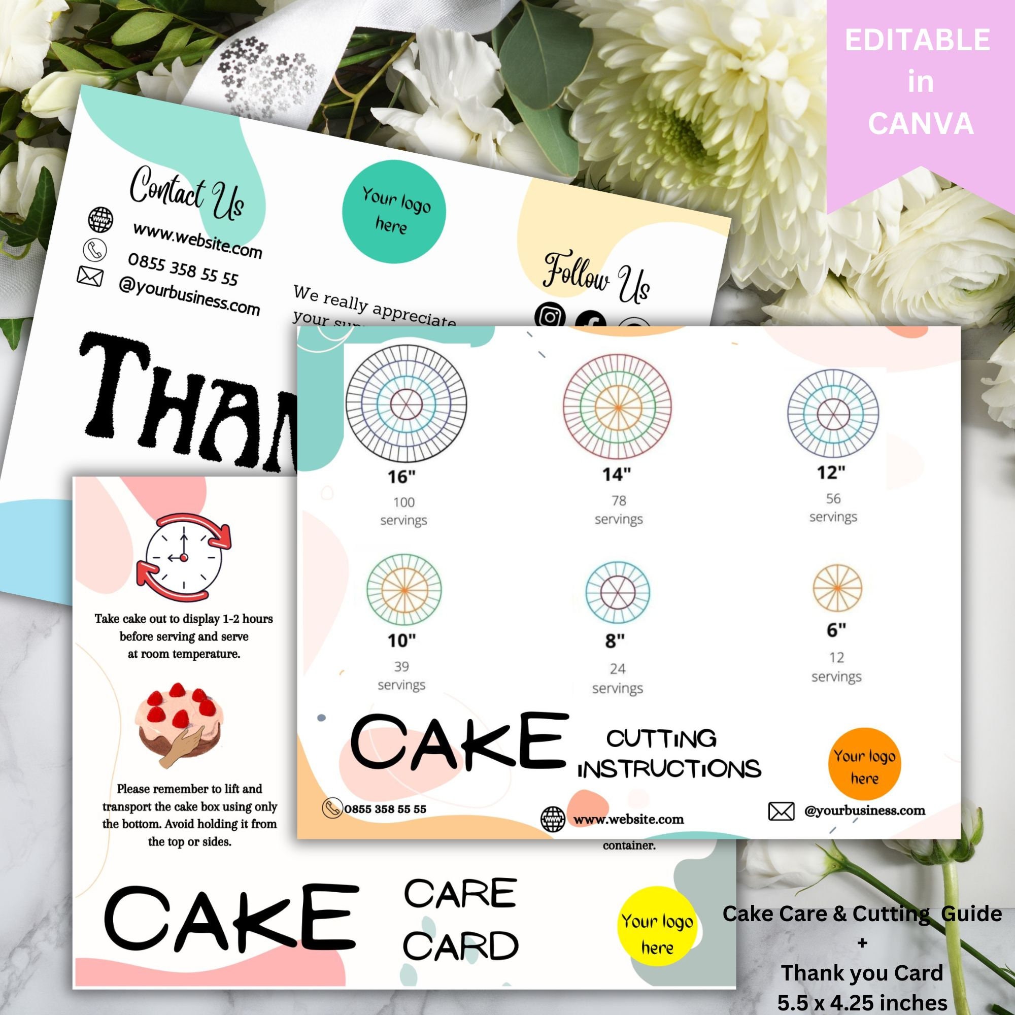 Cake Cutting Guide Cake Care Card Thank You Card Wedding Cake Cutting ...