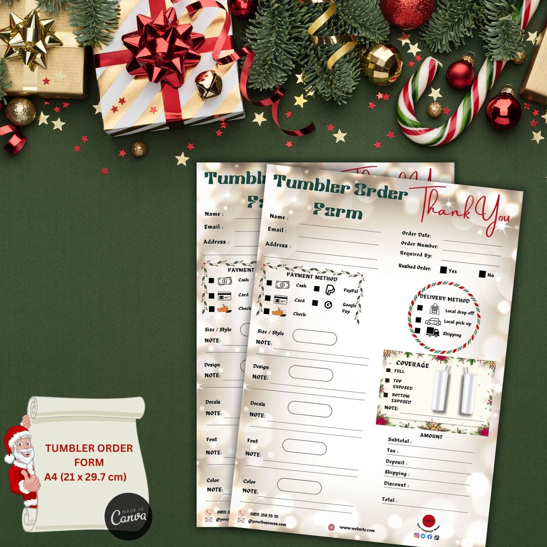 Christmas Tumbler Order Form, Christmas Editable Tumbler Work Order ...