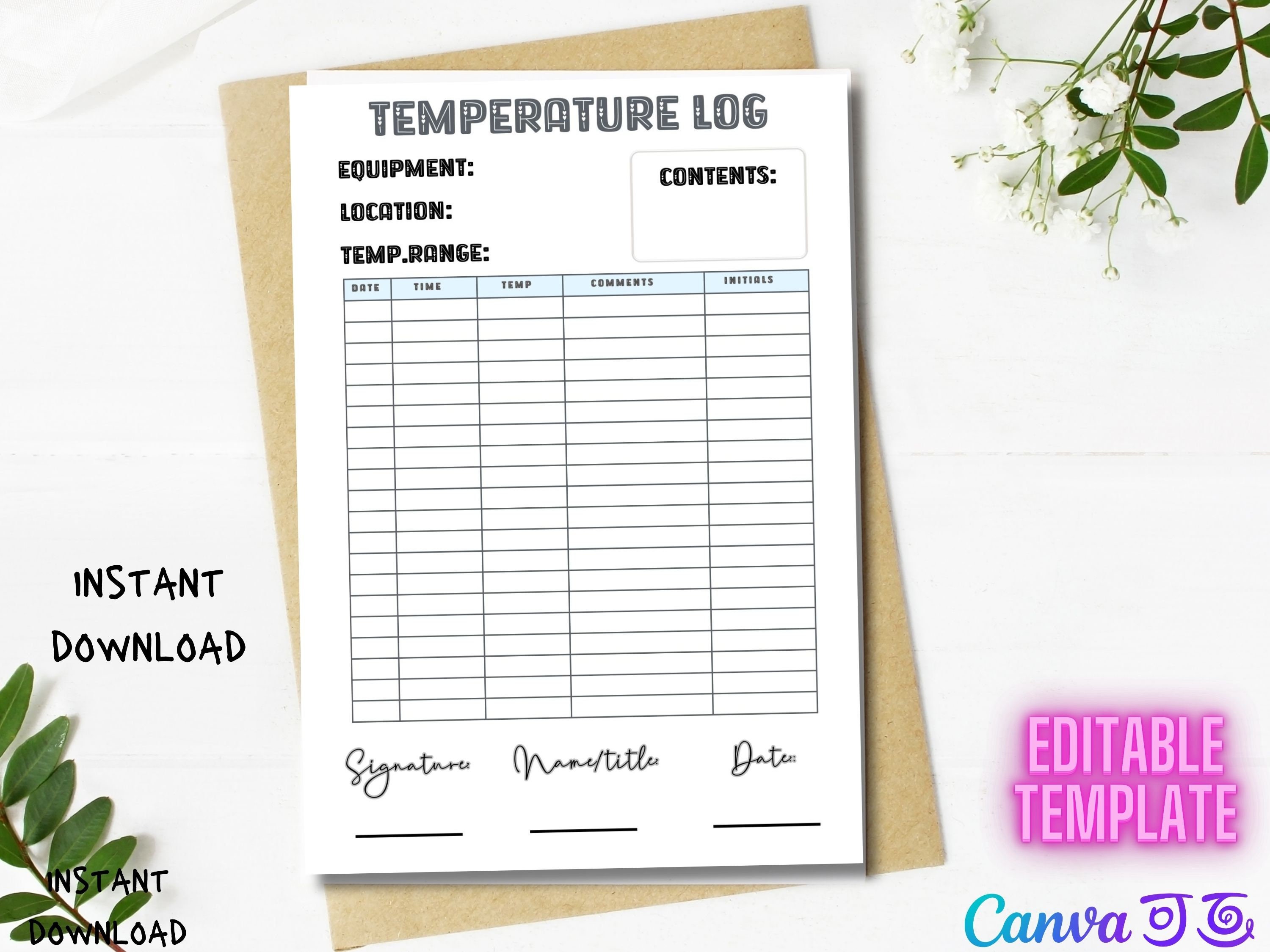 Temperature Log Daily Refrigerator Printable Temperature Check Sheet ...