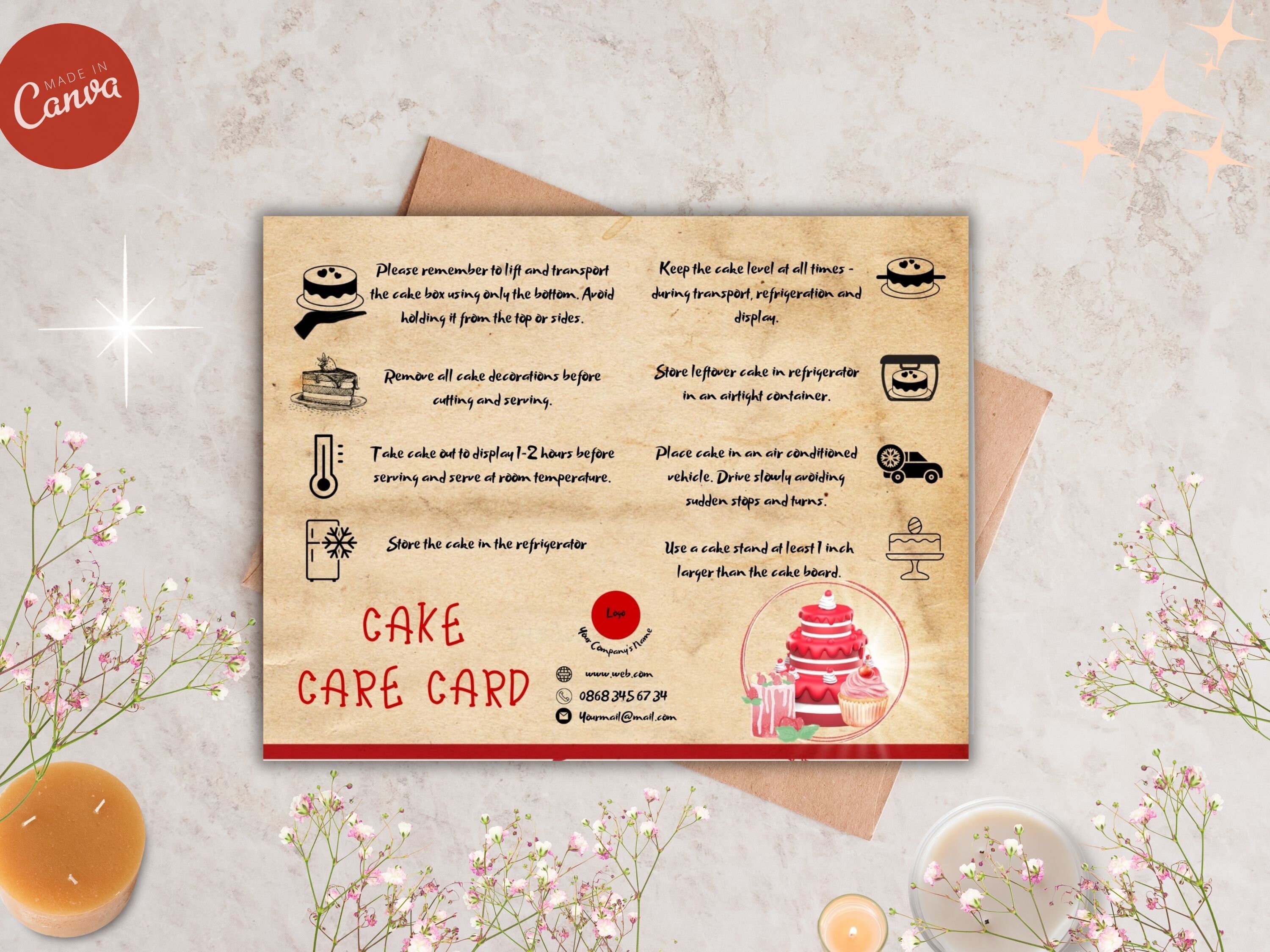 Cake Care Card Editable Cake Cutting Card Printable Thank You Card Cake ...