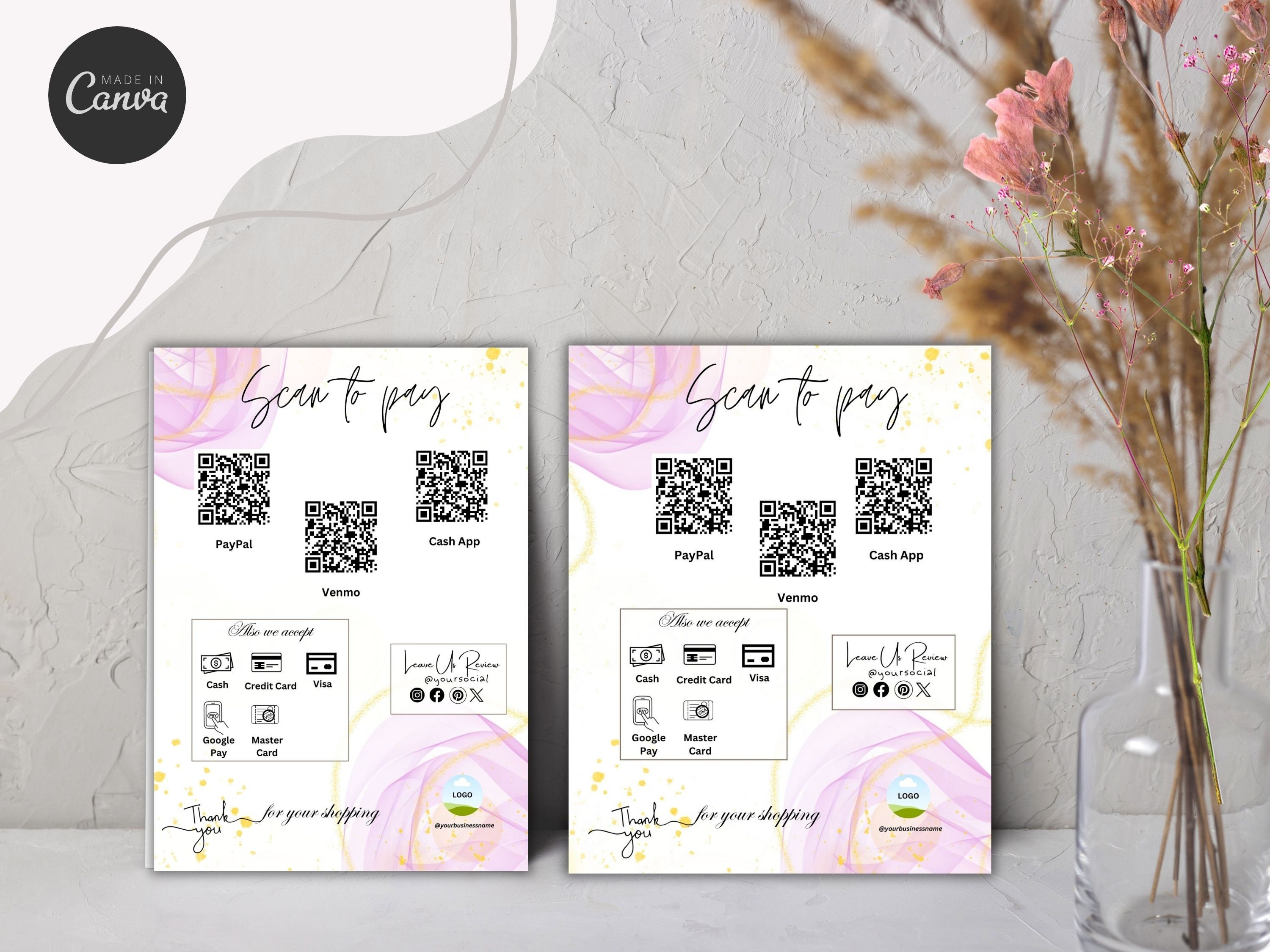 Editable Scan to Pay Card QR Code Sign Scan to Pay Sign Payment ...