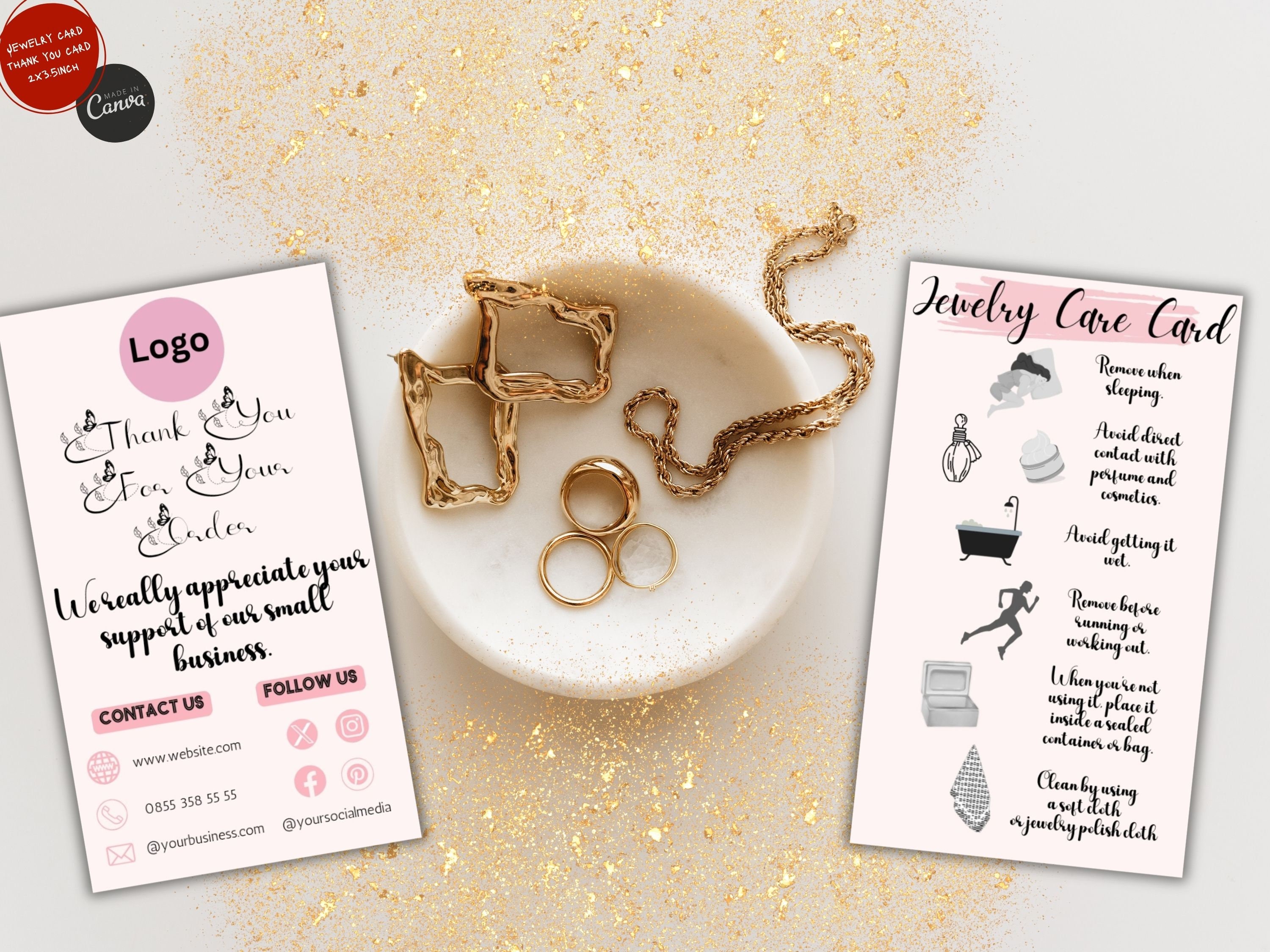 Editable Jewelry Care Card Template Printable Jewelry Care Instructions ...