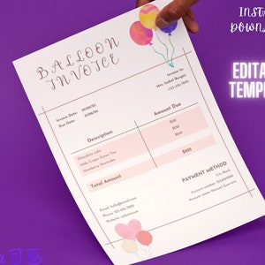 Balloon Invoice Template Receipt Template Business Template Printable ...
