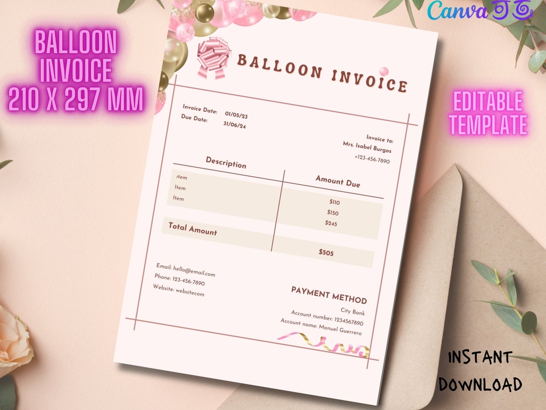 Balloon Invoice Template Receipt Template Business Template Printable ...