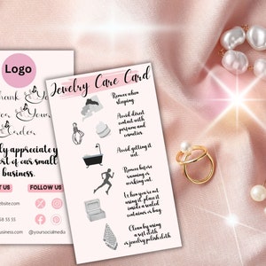 Editable Jewelry Care Card Template Printable Jewelry Care Instructions ...