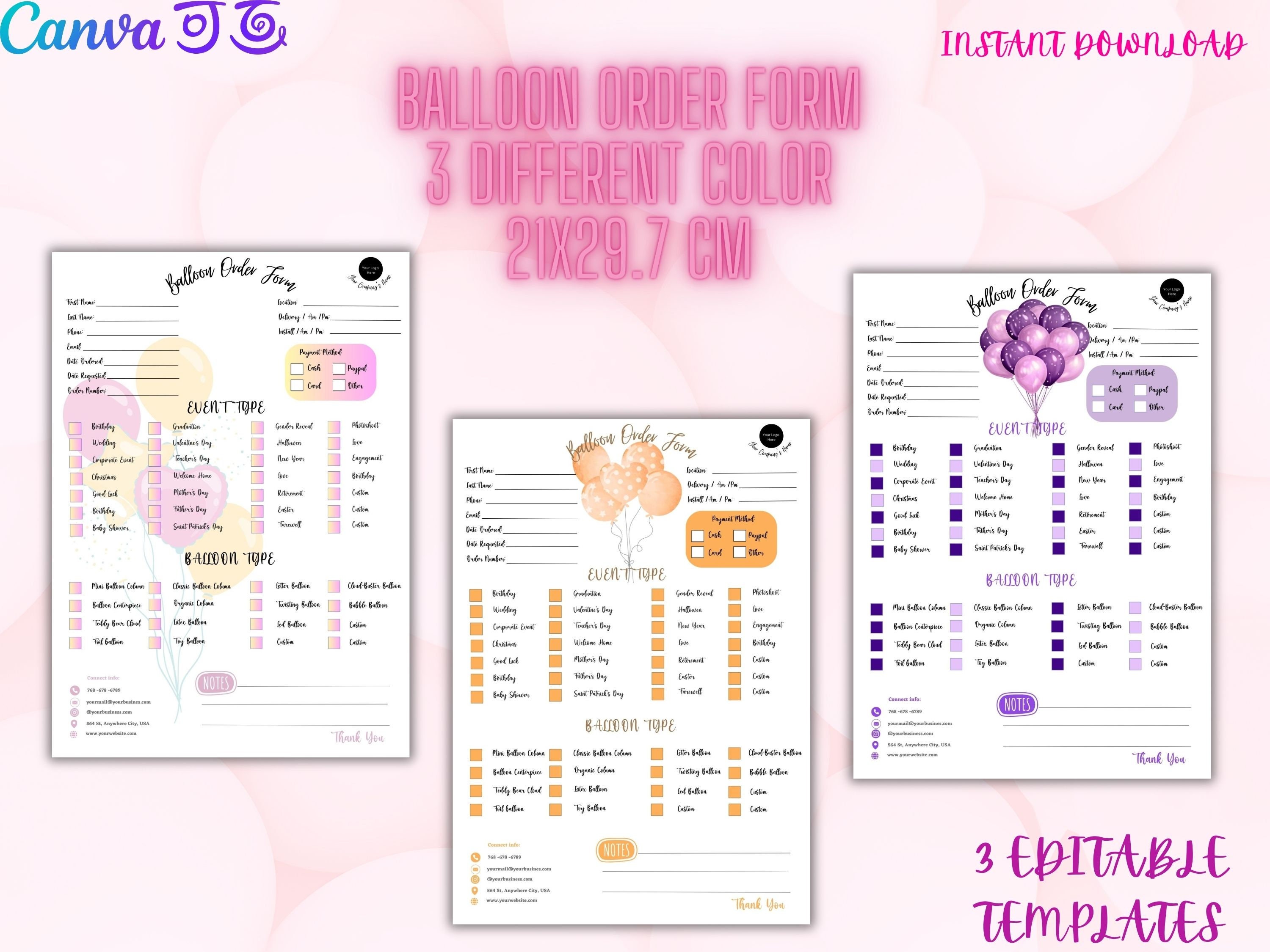 Balloon Order Form Template Editable Balloon Order Tracker Custom ...