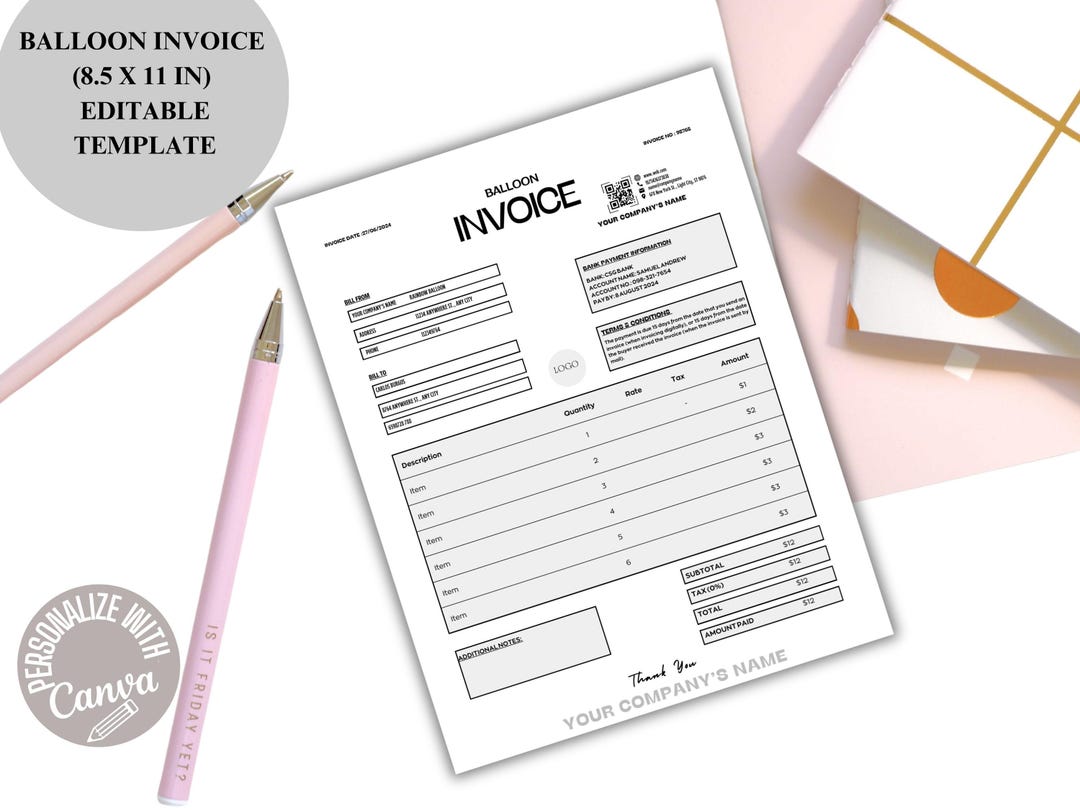 Professional Balloon Invoice Template Small Business Tool Balloon ...